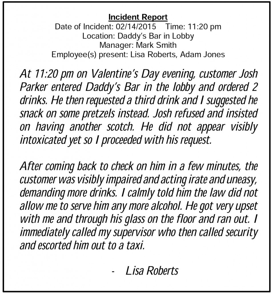 incident report - Alcohol Daddy®